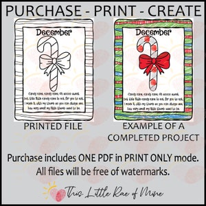 December Candy Cane - Fingerprint Art Keepsake - Printable DIY Kid ...