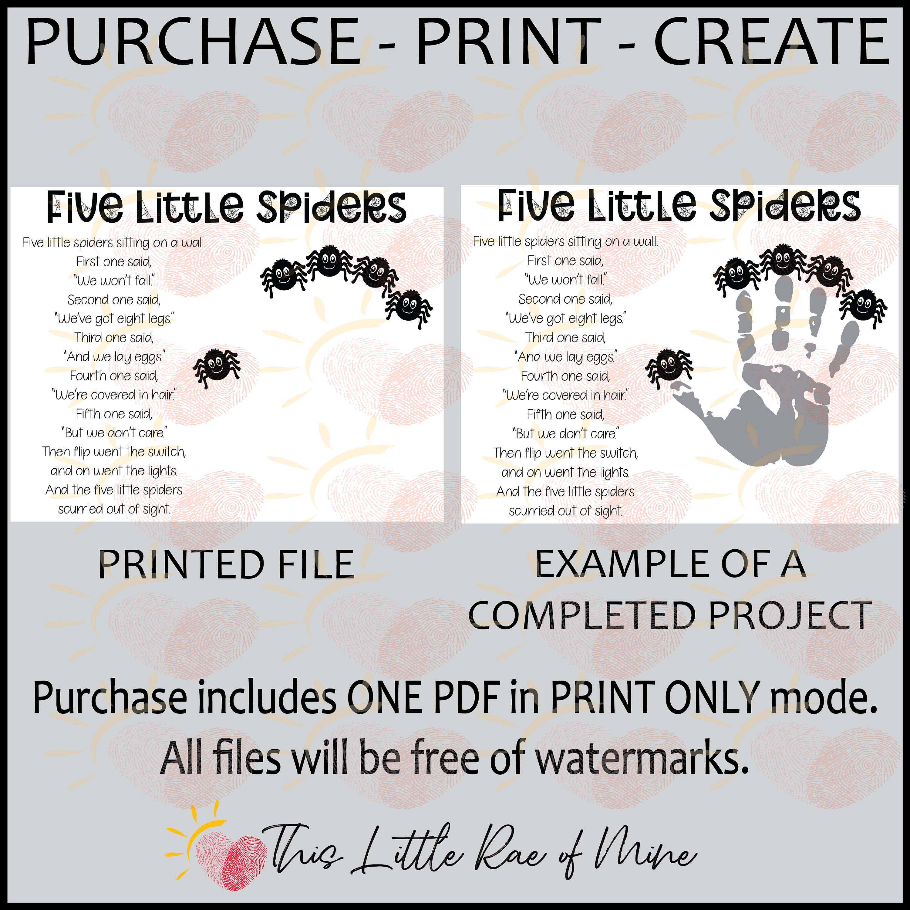 Five Little Spiders - Halloween - Poem - Handprint Art - Keepsake ...