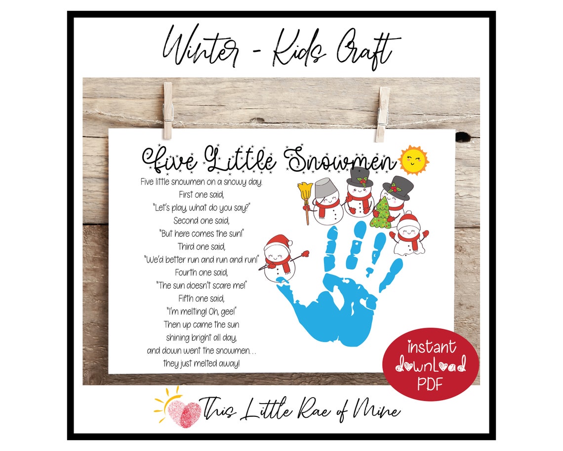 Five Little Snowmen - Christmas - Snow Day - Poem - Handprint Art ...
