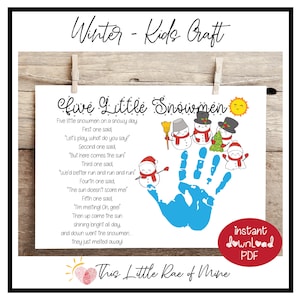 Five Little Snowmen - Christmas - Snow Day - Poem - Handprint Art ...