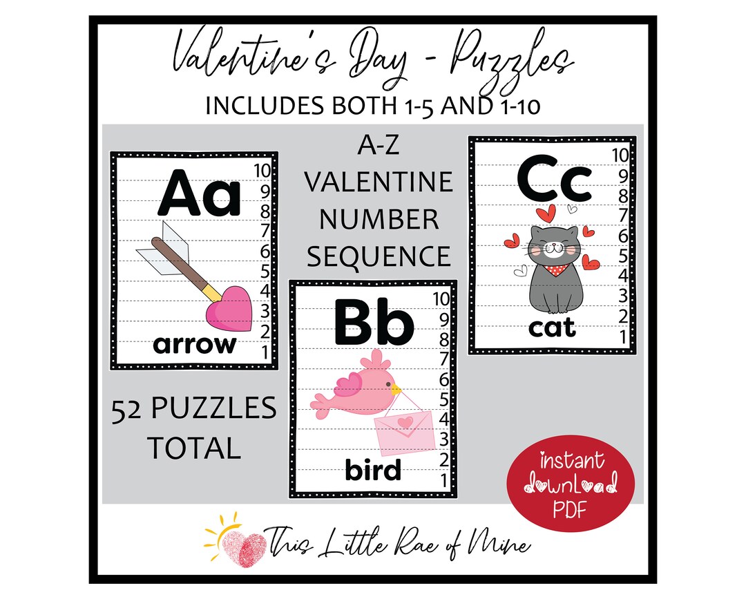 Valentine's Day - Alphabet - Number Sequence Puzzle - Printable - Math ...