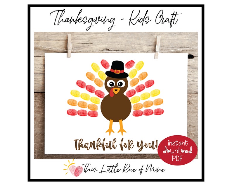 Thankful for You - Thanksgiving - Turkey - Feathers - Fingerprint Art ...