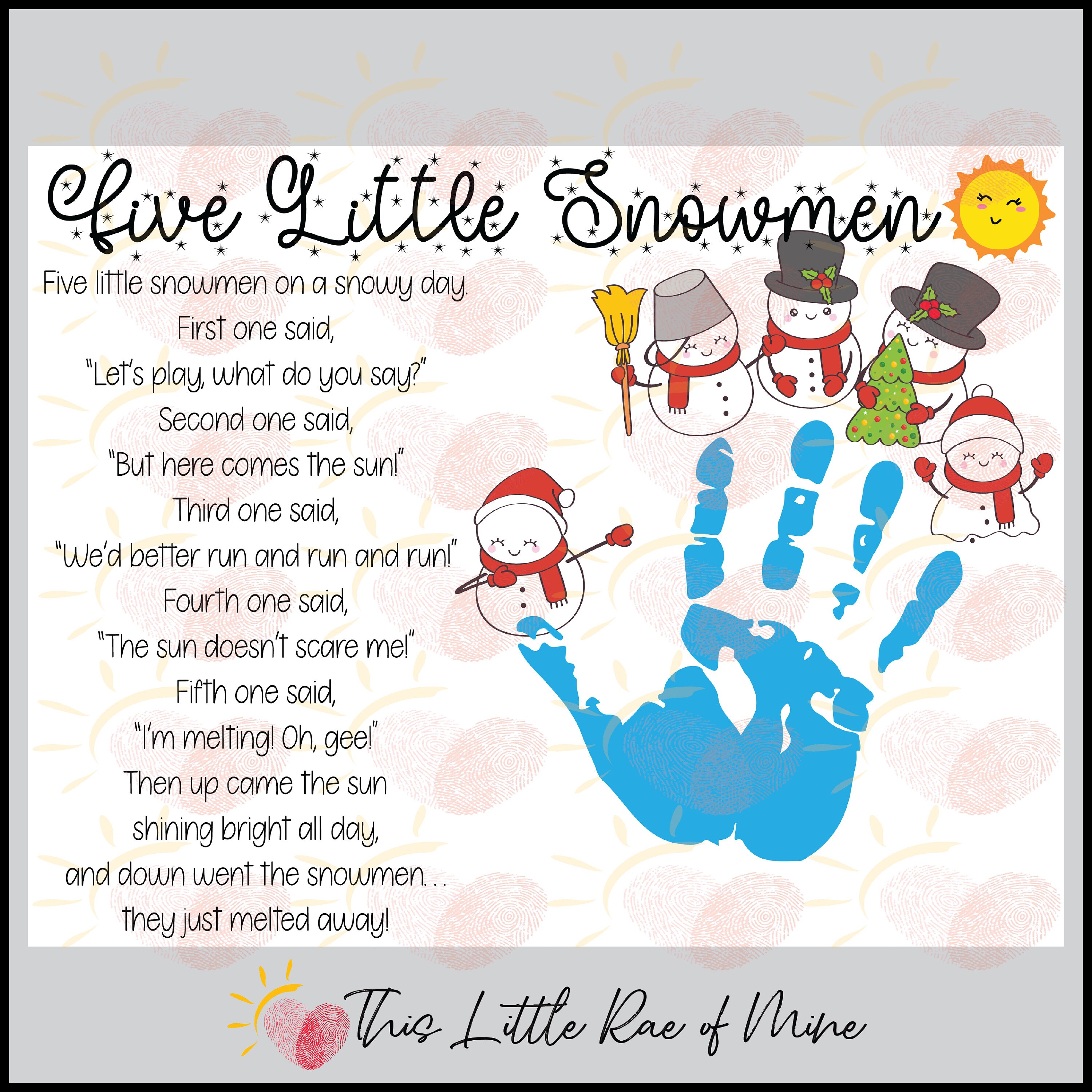 Five Little Snowmen - Christmas - Snow Day - Poem - Handprint Art ...