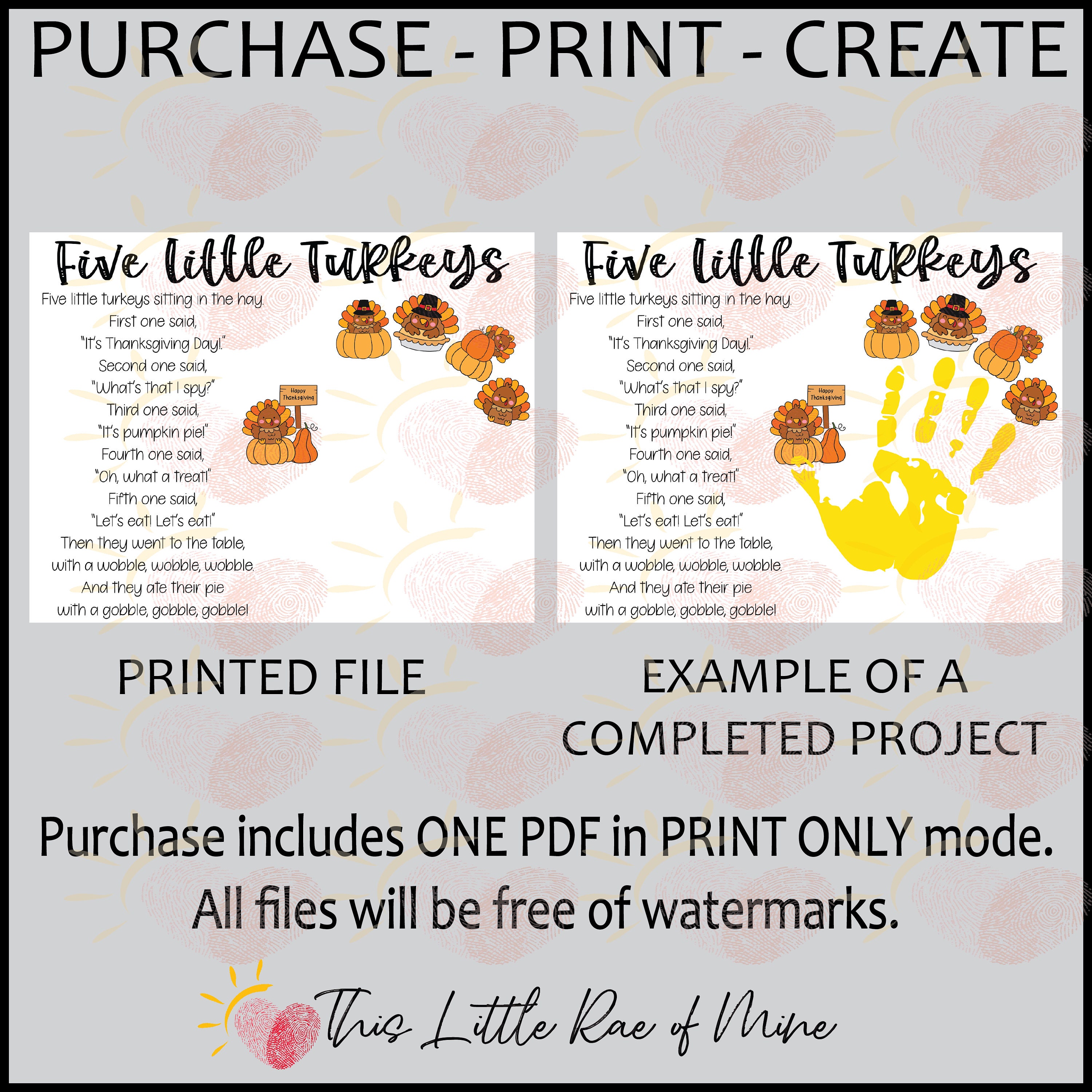 Five Little Turkeys - Thanksgiving - Pumpkin Pie - Poem - Handprint Art ...