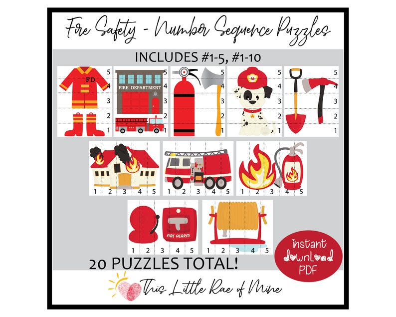 Fire Safety Week - Number Sequence Puzzle - Printable - Autumn - Math ...