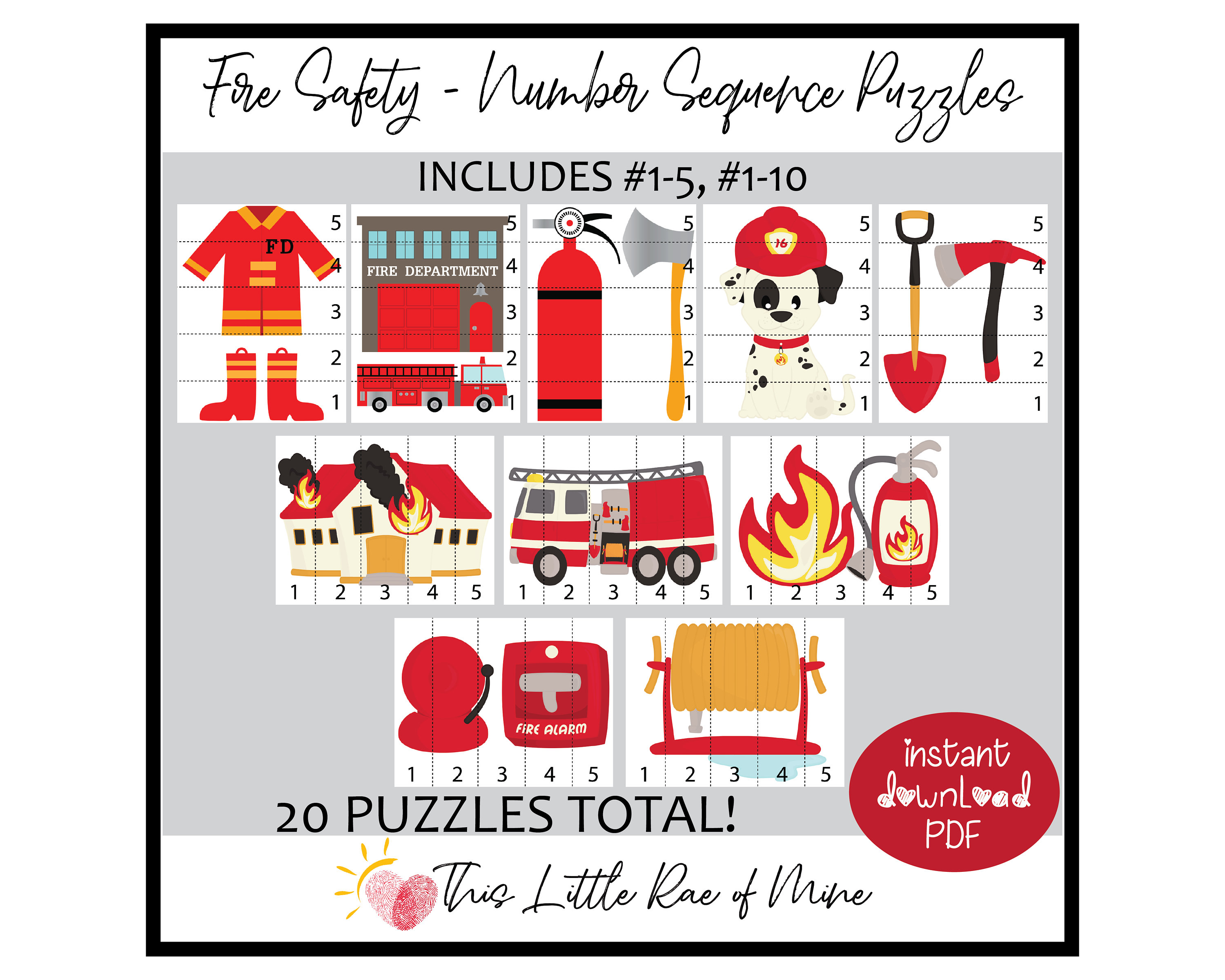 Fire Safety Week - Number Sequence Puzzle - Printable - Autumn - Math ...