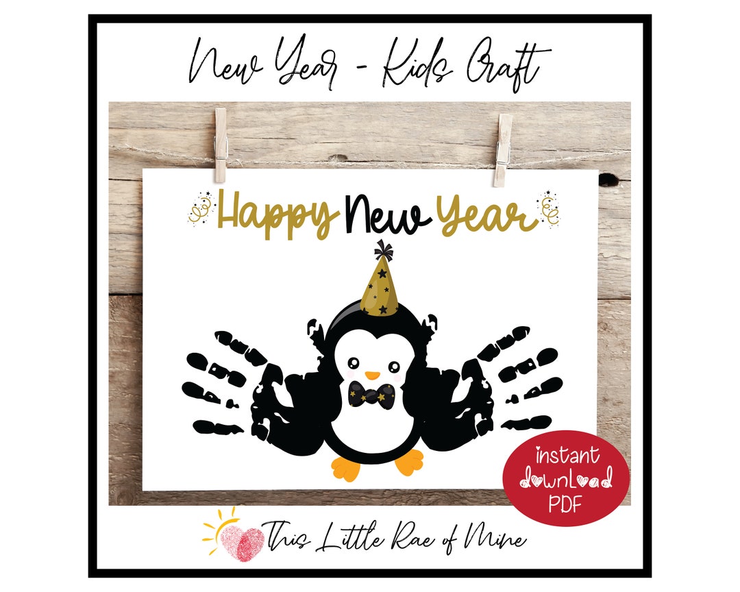 Happy New Year - 2025 - Penguin - Handprint Art - Keepsake - Printable ...