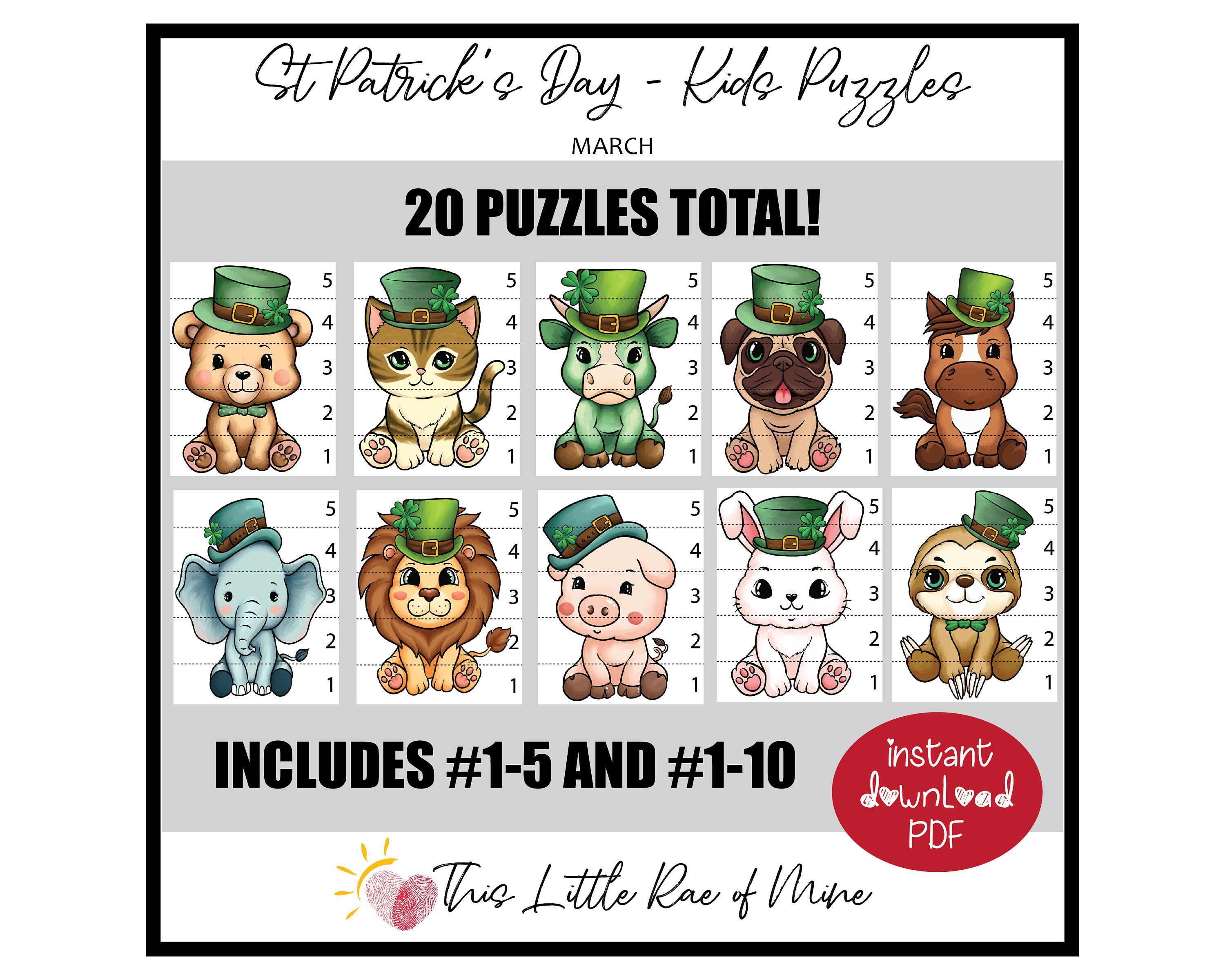 St Patrick's Day - Number Sequence Puzzle - Printable - Animals - Math ...