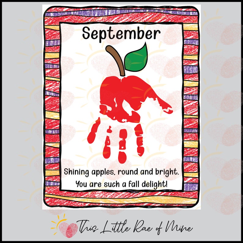 September Apple Handprint Art Keepsake Printable DIY - Etsy