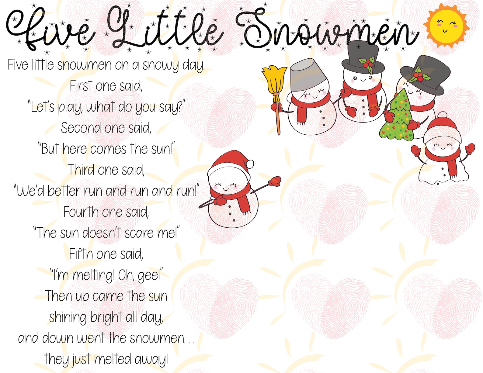 Five Little Snowmen Christmas Snow Day Poem Handprint - Etsy