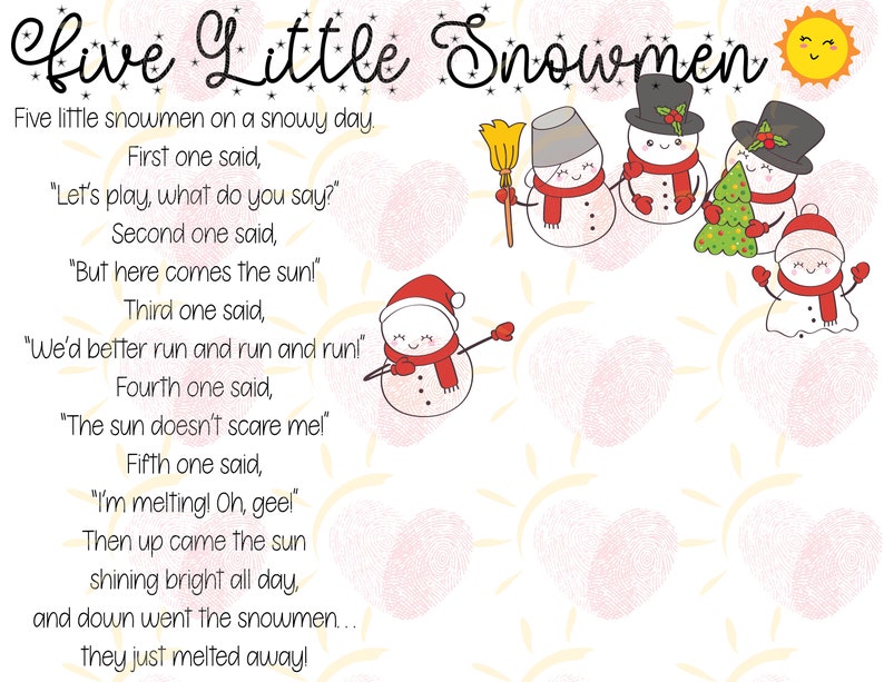 Five Little Snowmen Christmas Snow Day Poem Handprint - Etsy