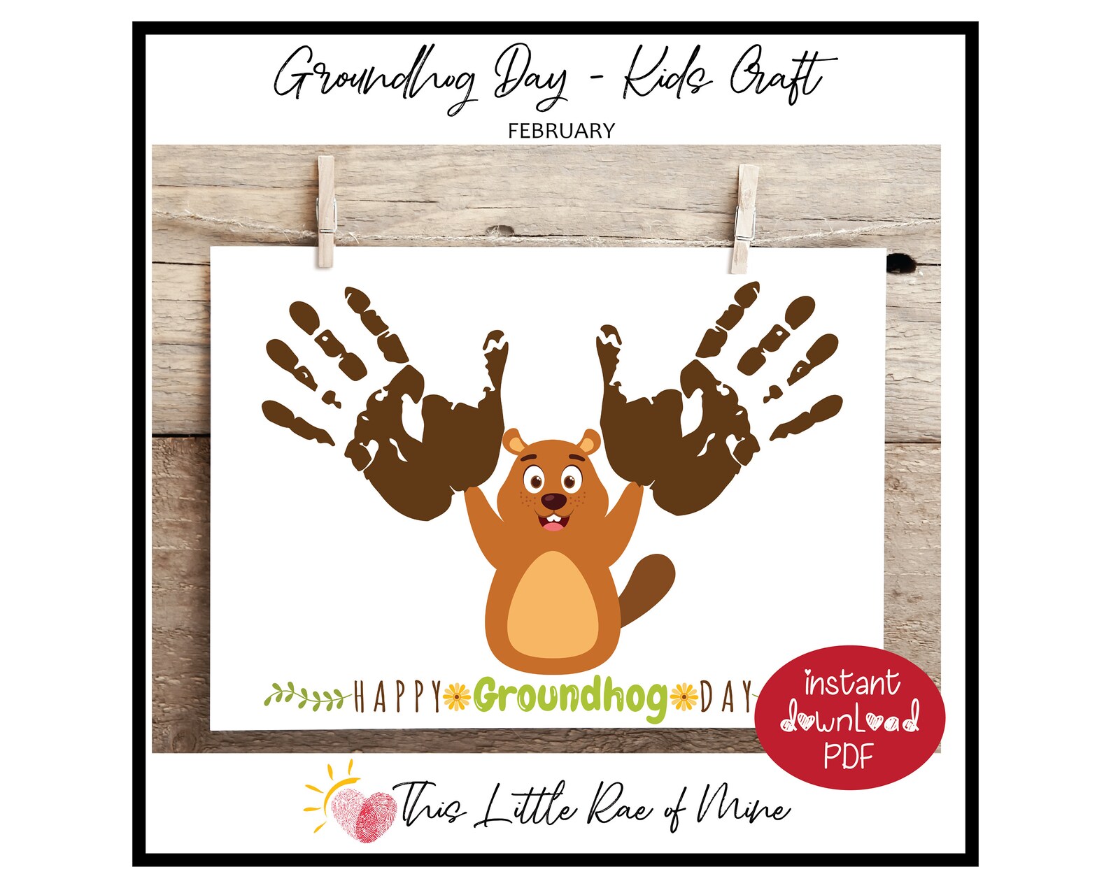 Groundhog Day Spring Winter Handprint Art Printable DIY Kid Craft ...