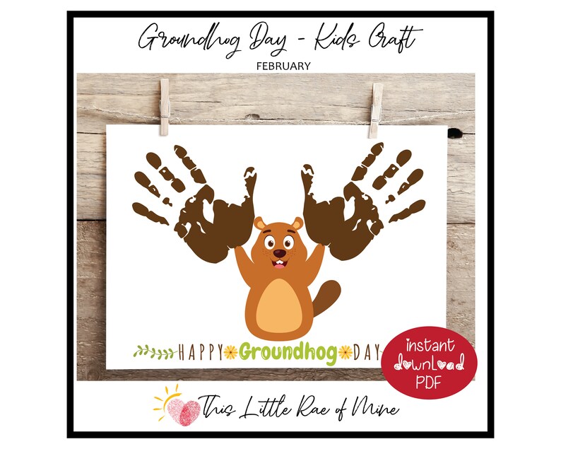 Groundhog Day Spring Winter Handprint Art Printable DIY Kid Craft ...