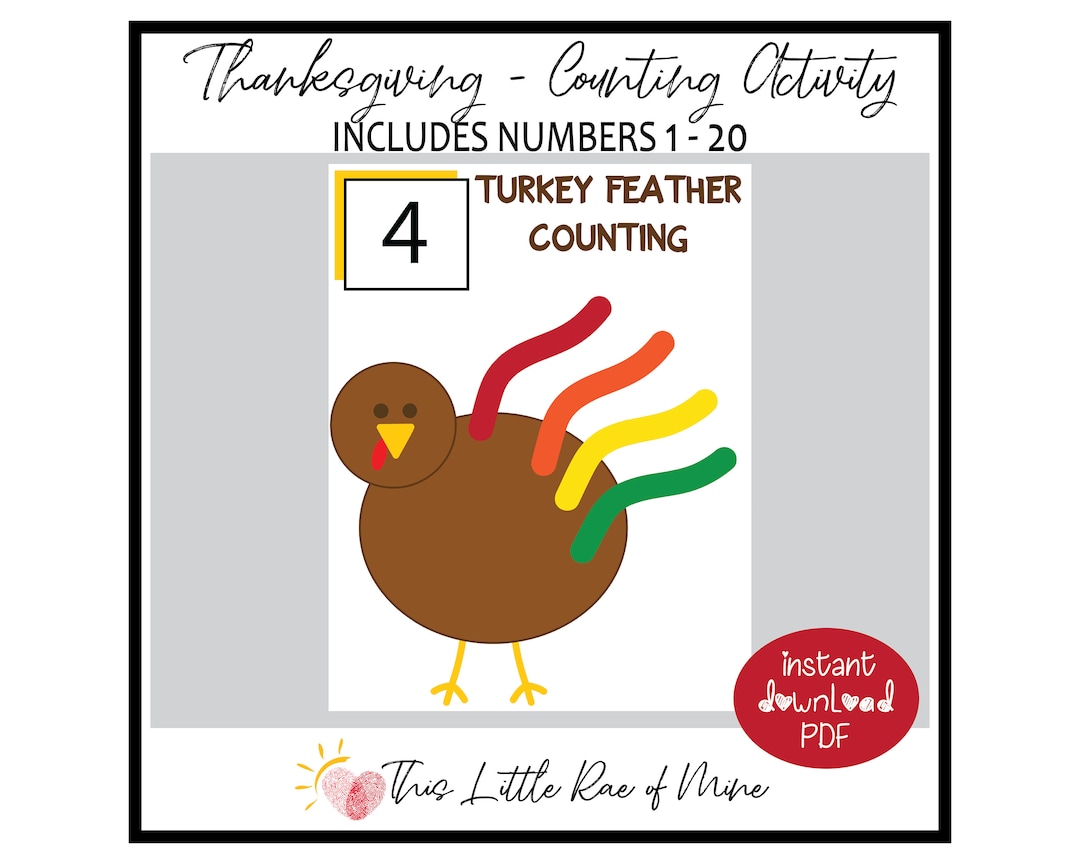 Turkey Feather Counting Mat - Numbers 1-20 - Thanksgiving - Printable ...