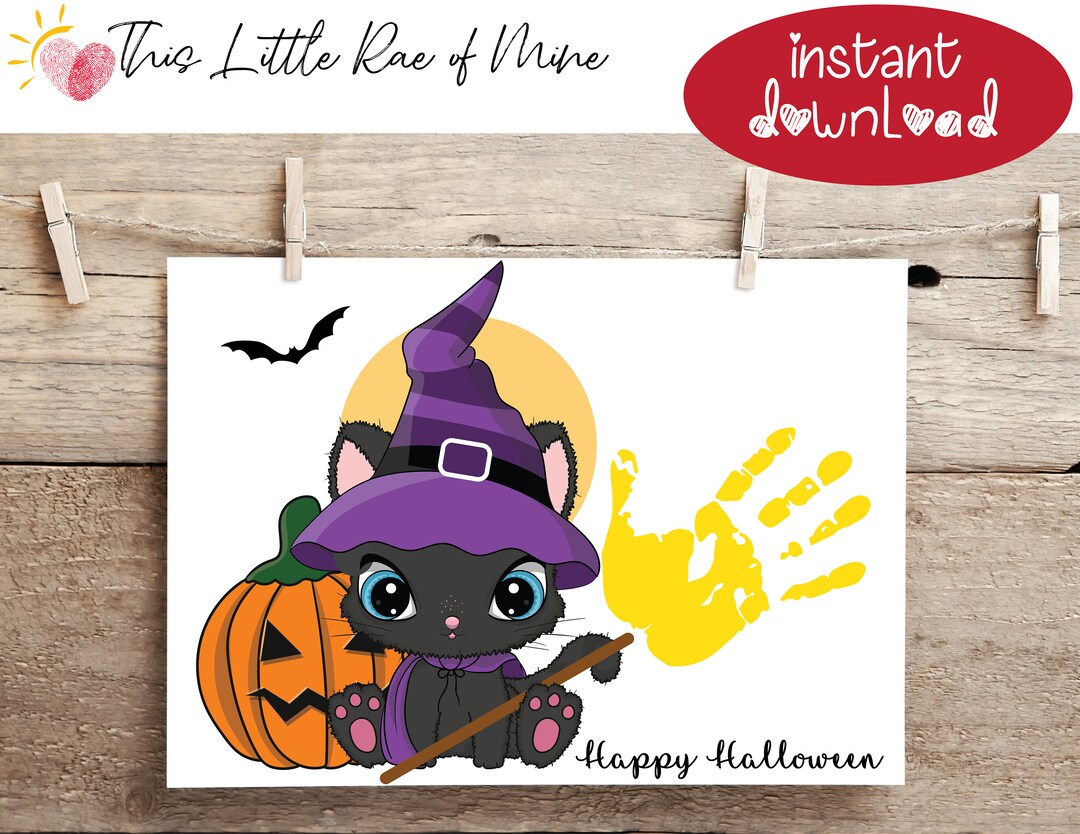 Happy Halloween - Witch - Cat - Broom - Handprint - October - Handprint ...