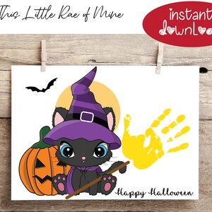 Happy Halloween - Witch - Cat - Broom - Handprint - October - Handprint ...