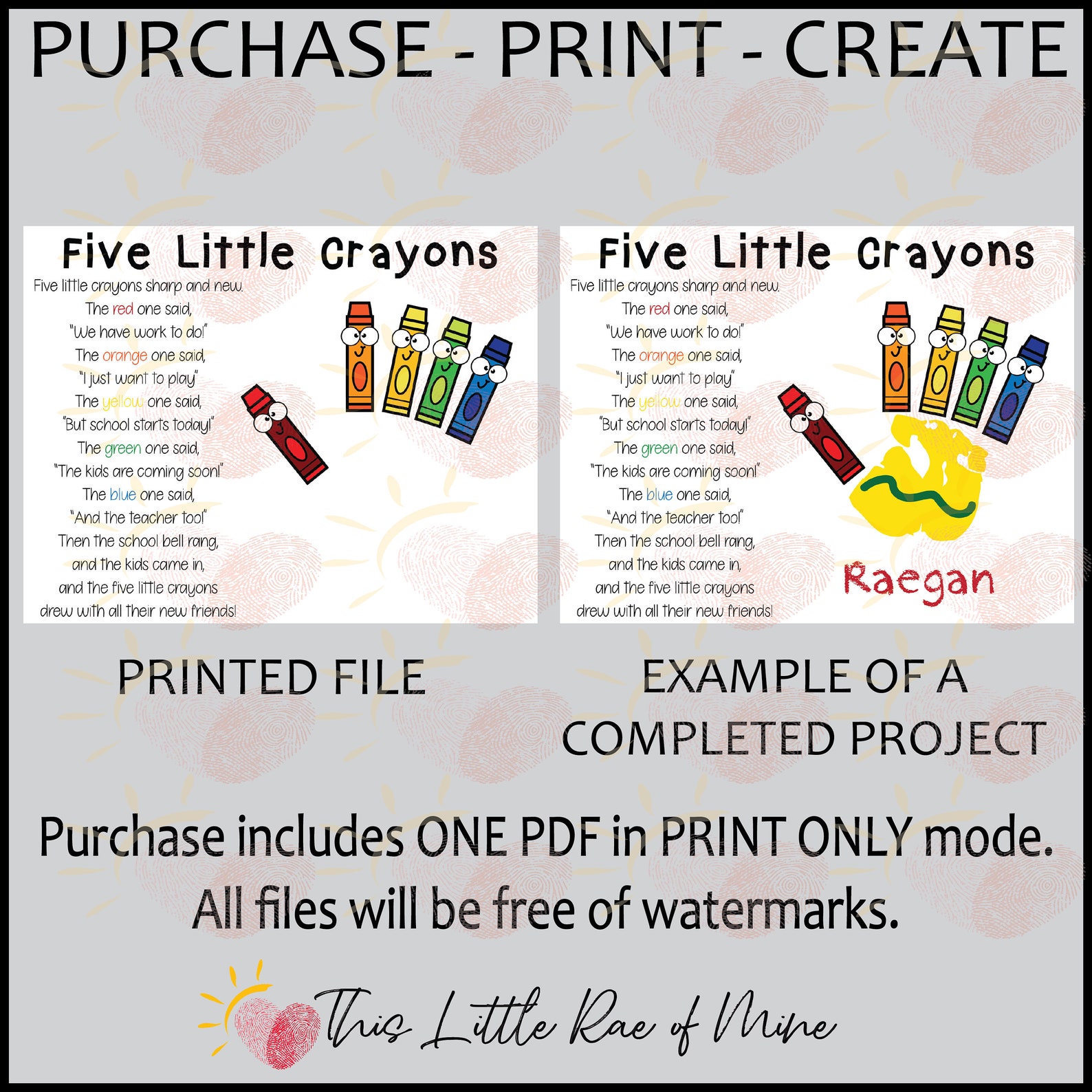 Five Little Crayons Back to School Colors Poem - Etsy