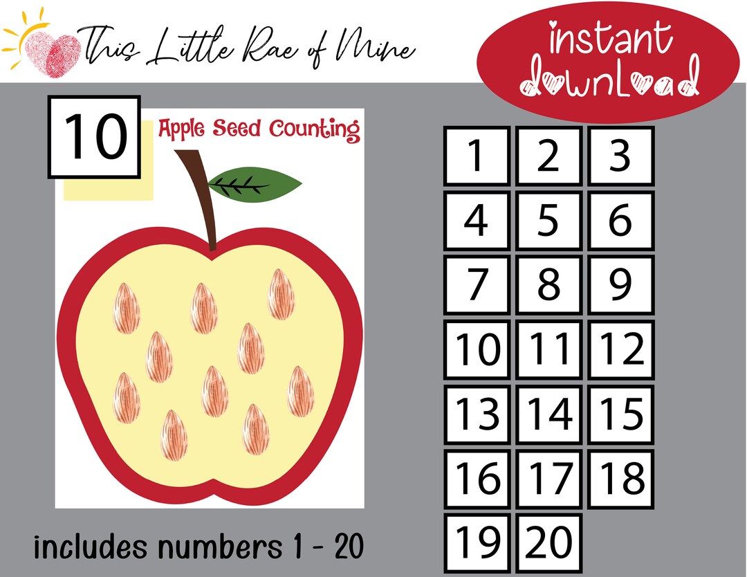 Apple Seed Counting Mat Numbers 1-20 Autumn Fall - Etsy