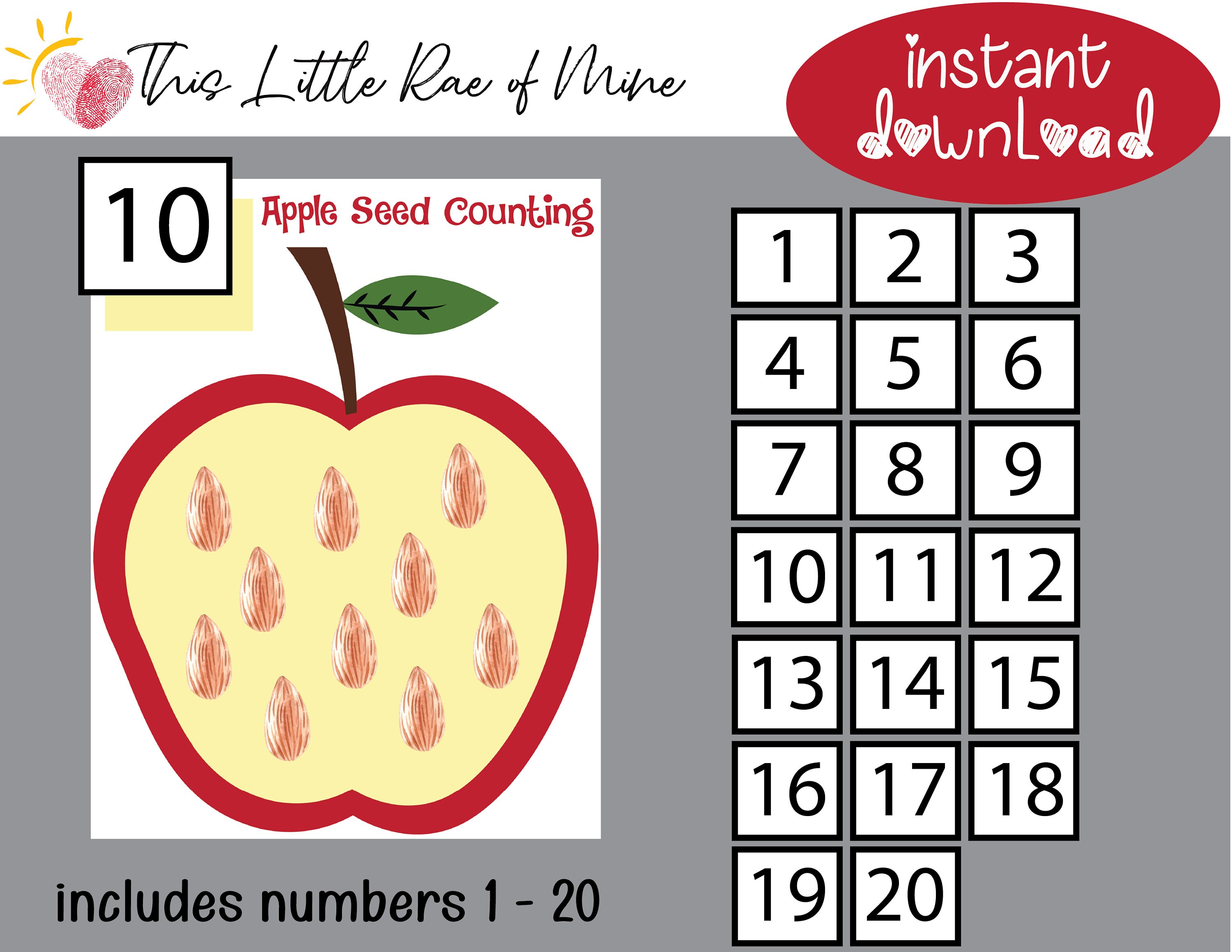 Apple Seed Counting Mat Numbers 1-20 Autumn Fall - Etsy