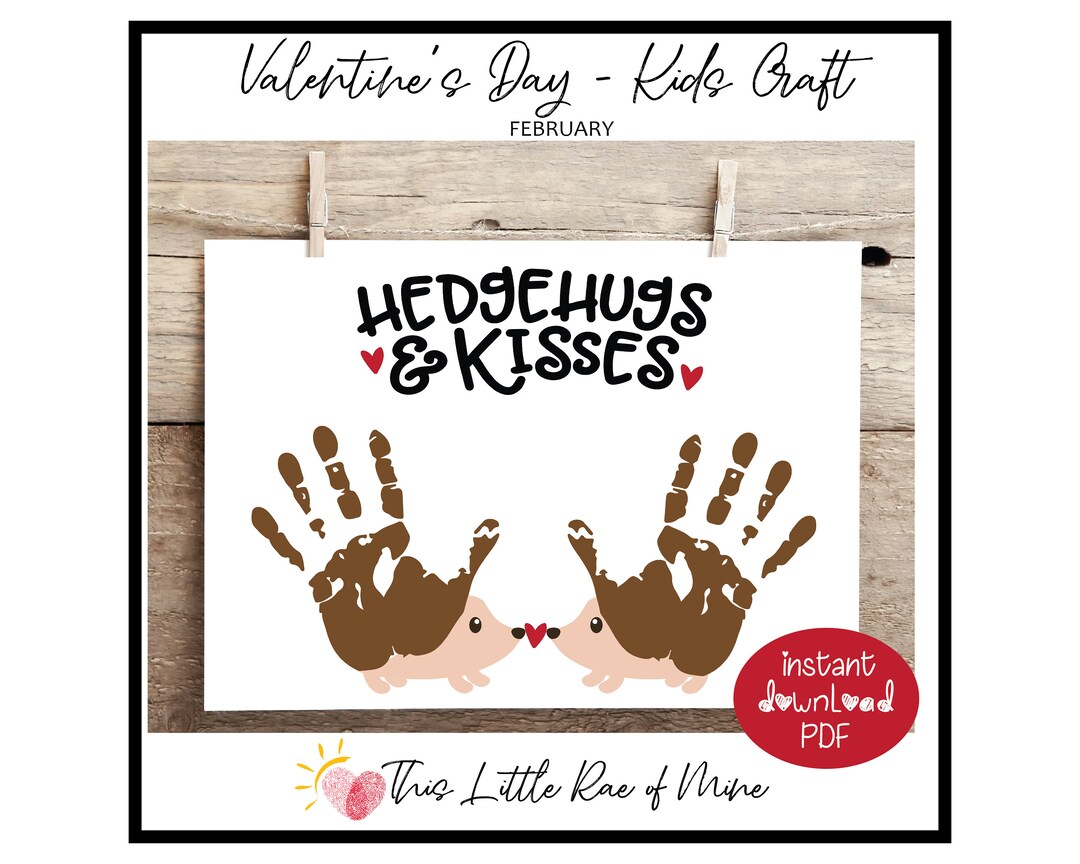 Hedgehugs & Kisses Hedgehog Valentine's Day Printable Handprint Art ...