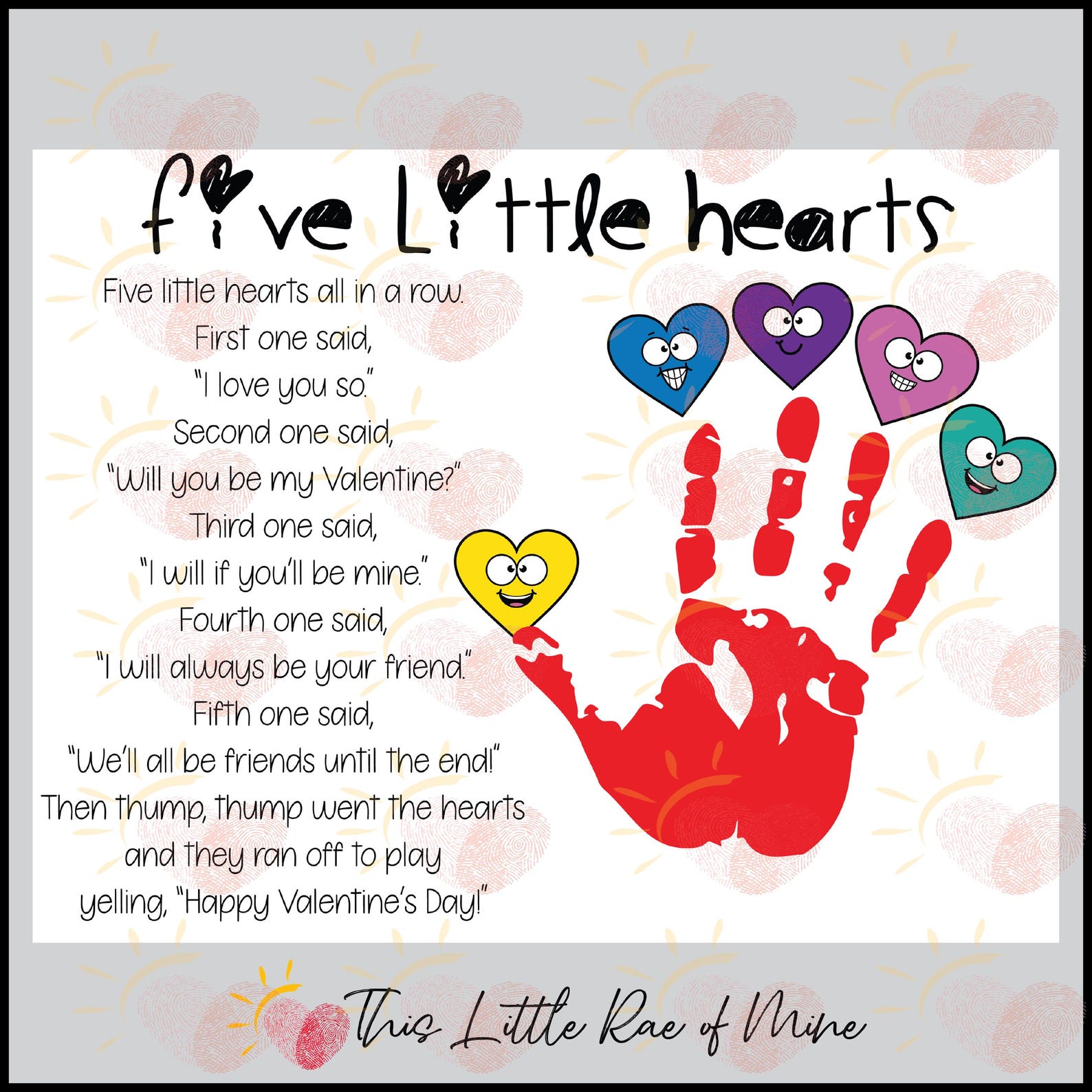 Five Little Hearts - Valentine's Day - Poem - Handprint Art - Keepsake ...