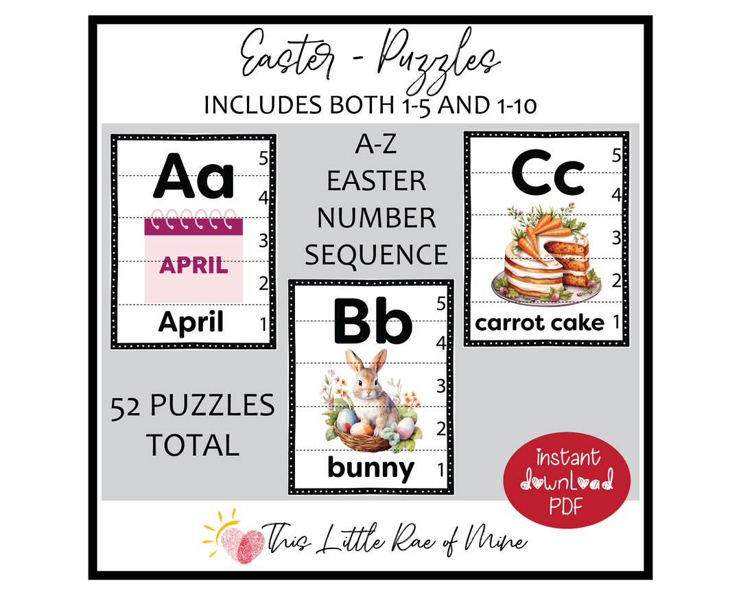 Easter - Alphabet - Number Sequence Puzzle 1-5 1-10 - Printable - Math ...