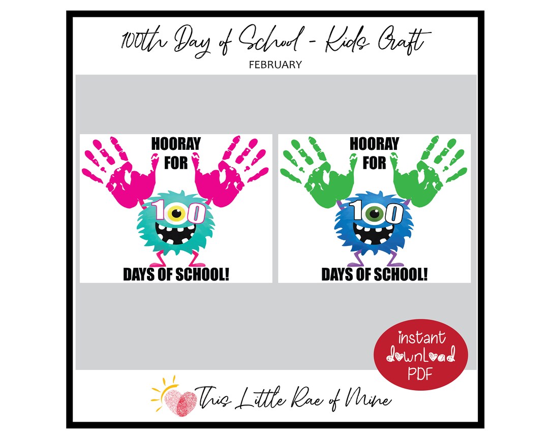 100th Day of School - Cute Monster - Handprint Art - Printable - DIY ...