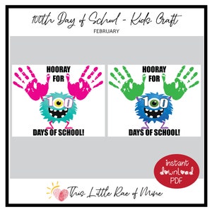 100th Day of School - Cute Monster - Handprint Art - Printable - DIY ...
