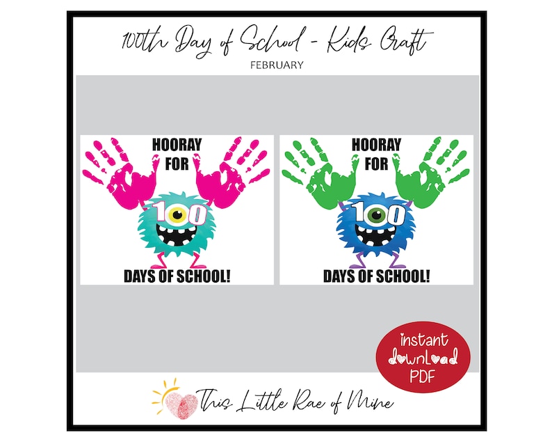 100th Day of School - Cute Monster - Handprint Art - Printable - DIY ...