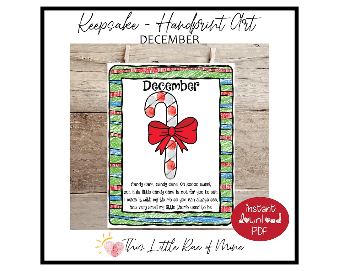 December Candy Cane - Fingerprint Art Keepsake - Printable DIY Kid ...
