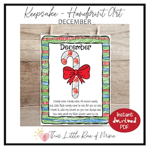 December Candy Cane - Fingerprint Art Keepsake - Printable DIY Kid ...