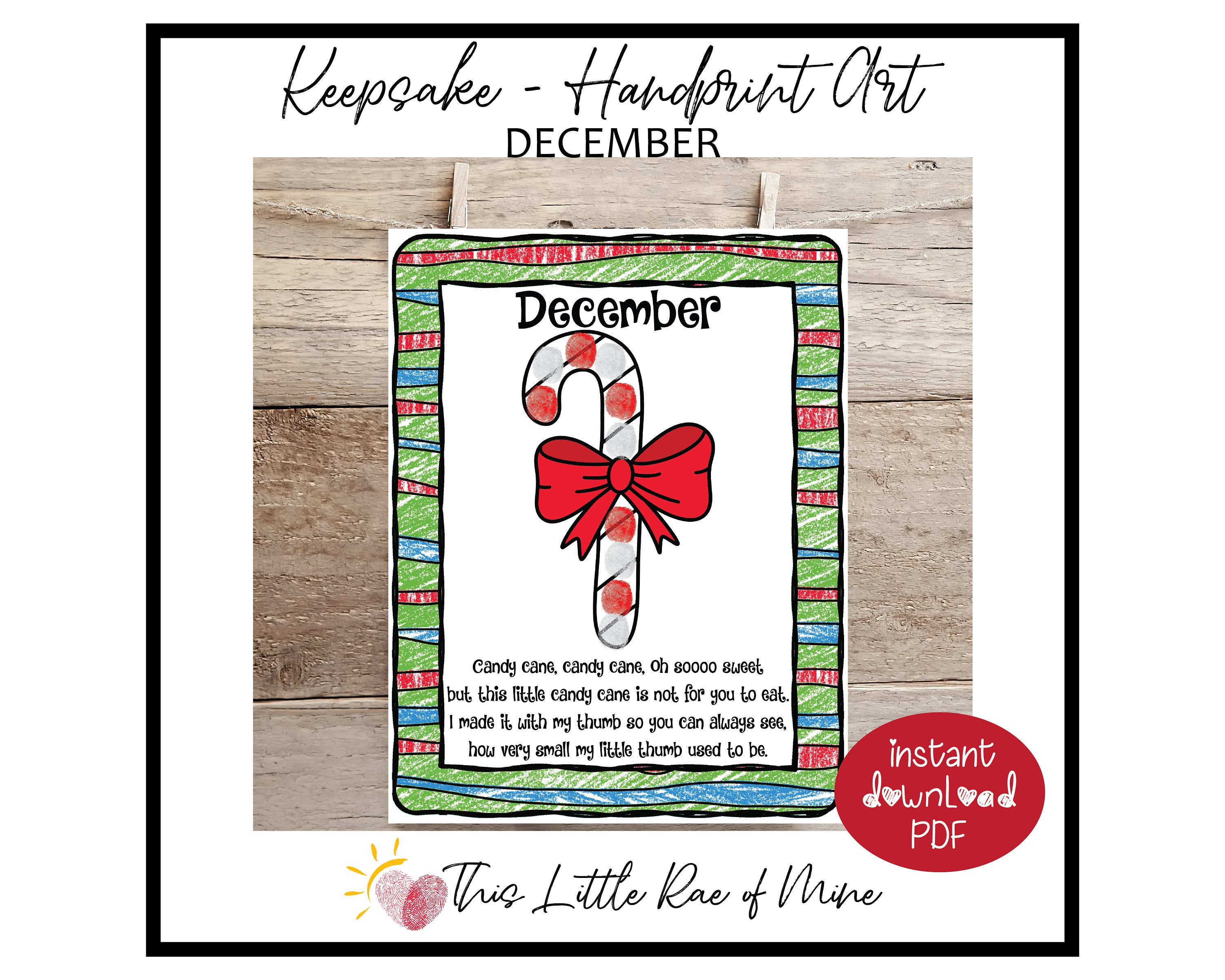December Candy Cane - Fingerprint Art Keepsake - Printable DIY Kid ...