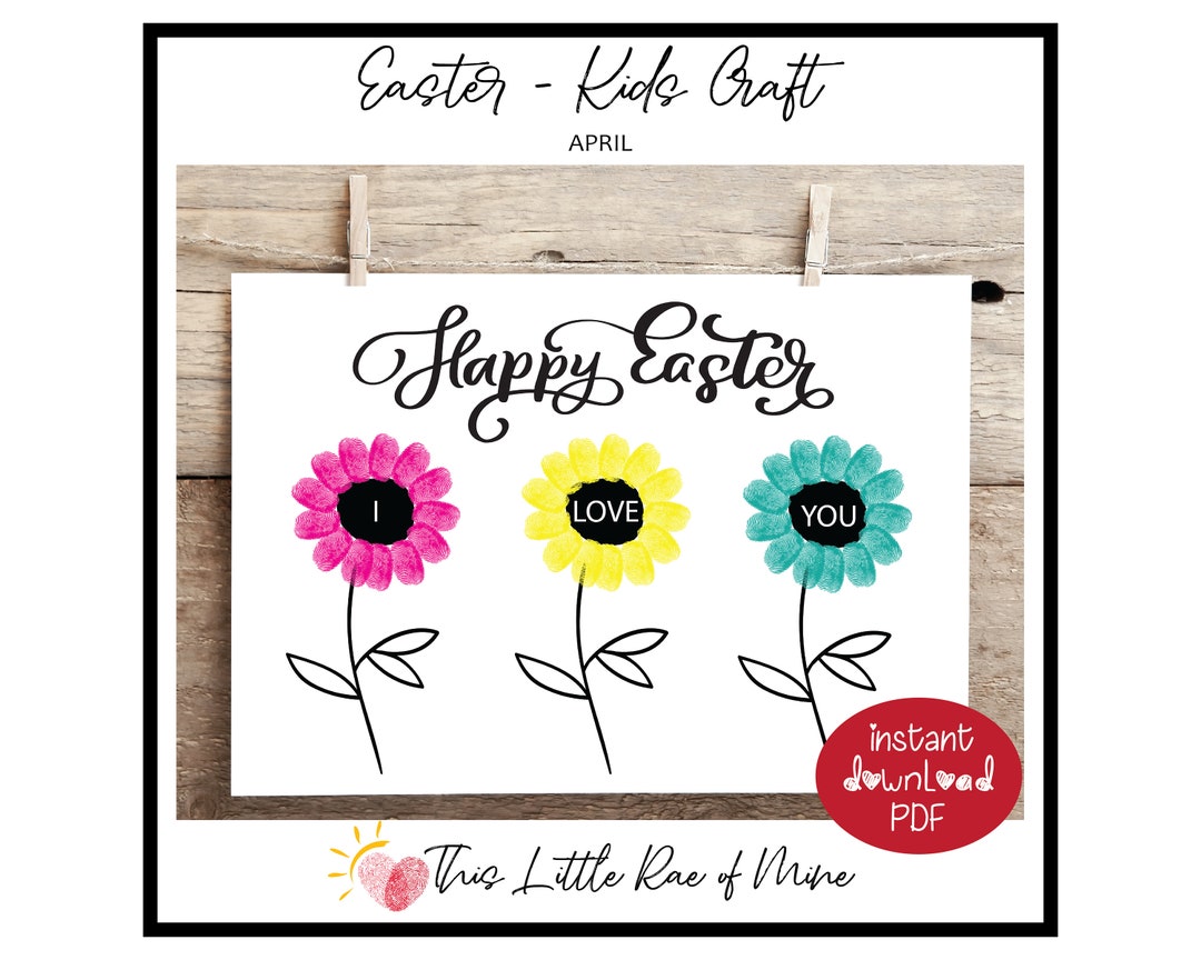 Happy Easter - I Love You - Flowers - Fingerprint Art - Keepsake ...