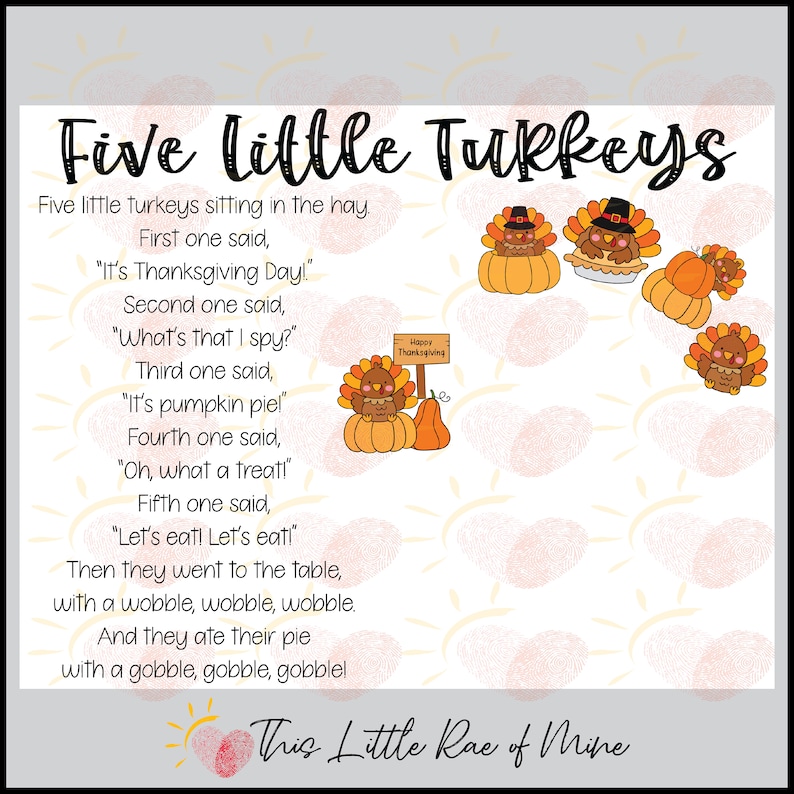 Five Little Turkeys - Thanksgiving - Pumpkin Pie - Poem - Handprint Art ...