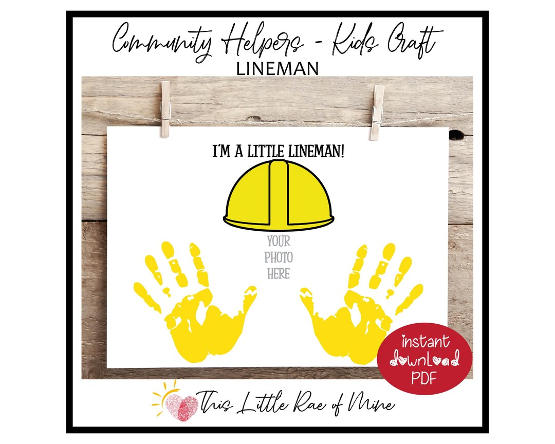 Lineman - Handprint Art - Photo - Keepsake - Printable - Kids Craft ...