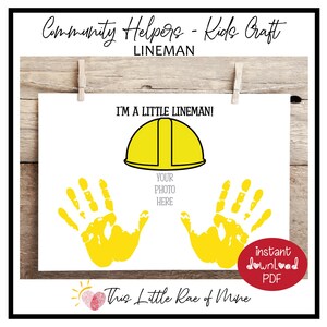 Lineman - Handprint Art - Photo - Keepsake - Printable - Kids Craft ...