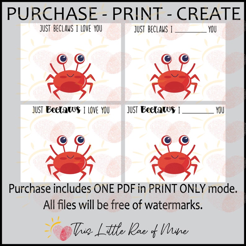 Just Beclaws I Love You - Crab - Valentine's Day Printable - Handprint ...