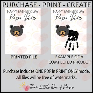Papa Bear - Father's Day - Handprint Art - Printable - Handprint Craft ...