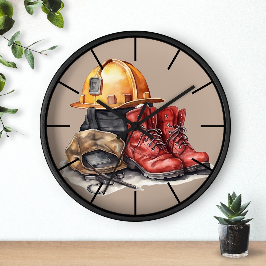 Firefighter Wear Wall Clock, Firefighter Clock, Home Decor, Simple Wall ...