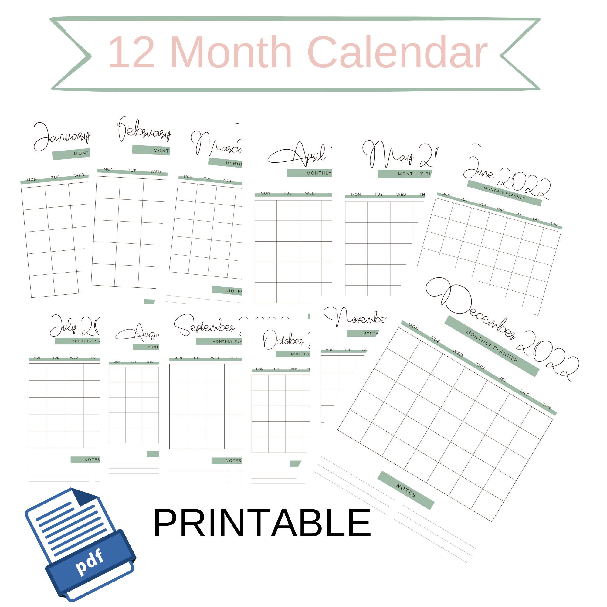 12 Month Calendar Planner-Undated Paper Calendars & Planners etna.com.pe