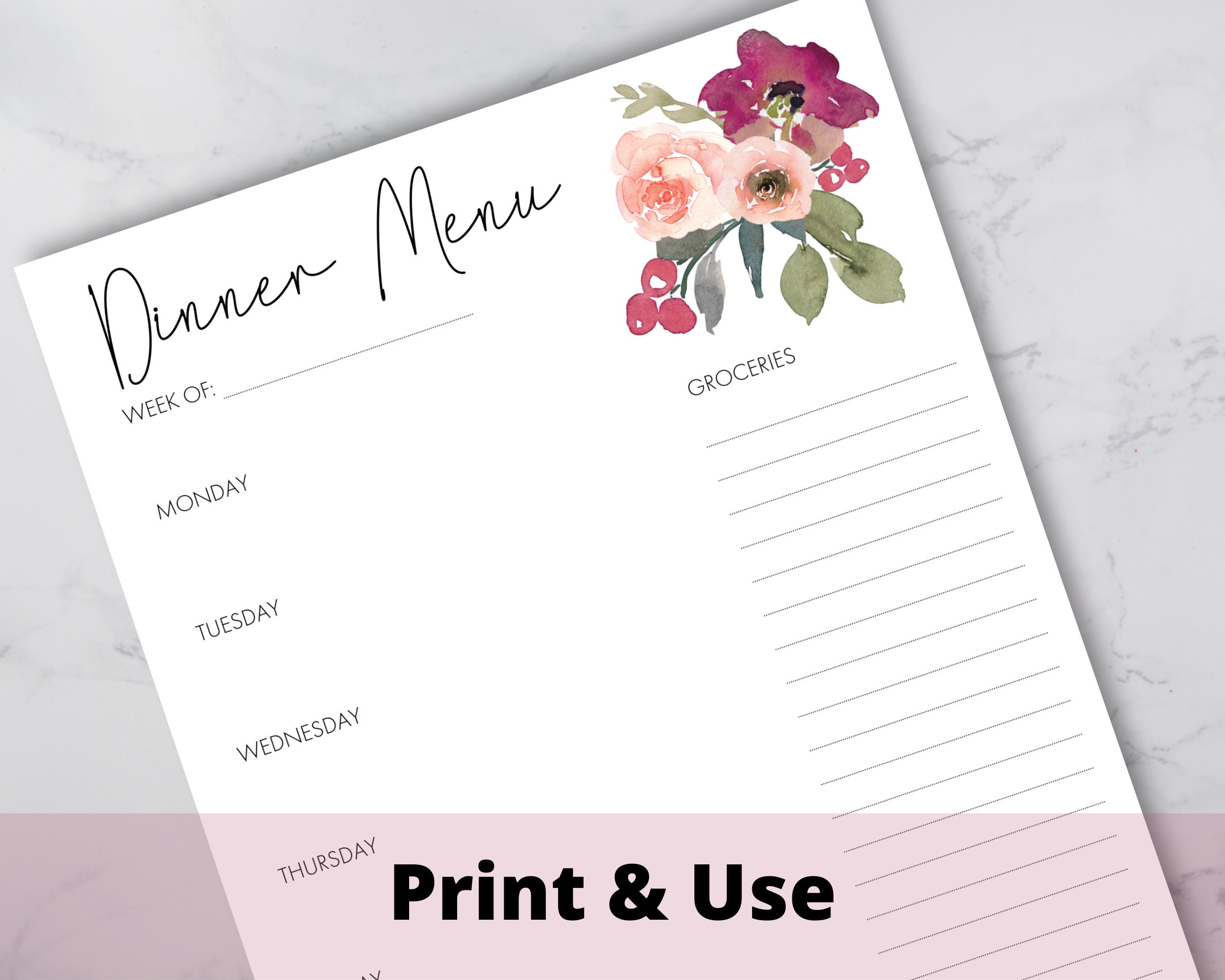 Printable Weekly Dinner Menu, Grocery List, in Full Page and A4 - Etsy