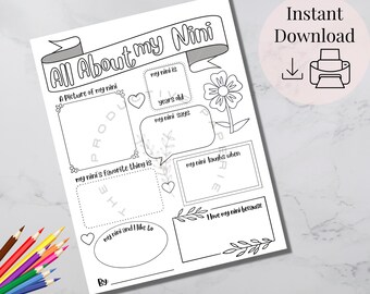 All About Mimi Fill in the Blank Printable, Mothers Day Printable ...