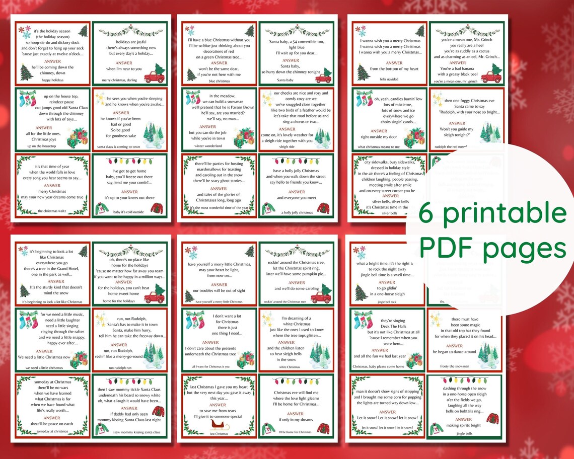 Christmas Carol Finish the Lyric Game, Christmas Game Printable ...