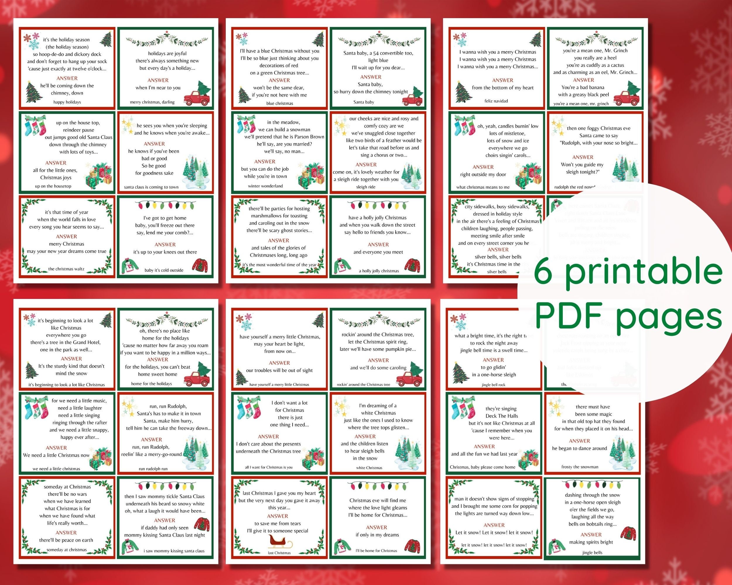 Christmas Carol Finish the Lyric Game, Christmas Game Printable ...