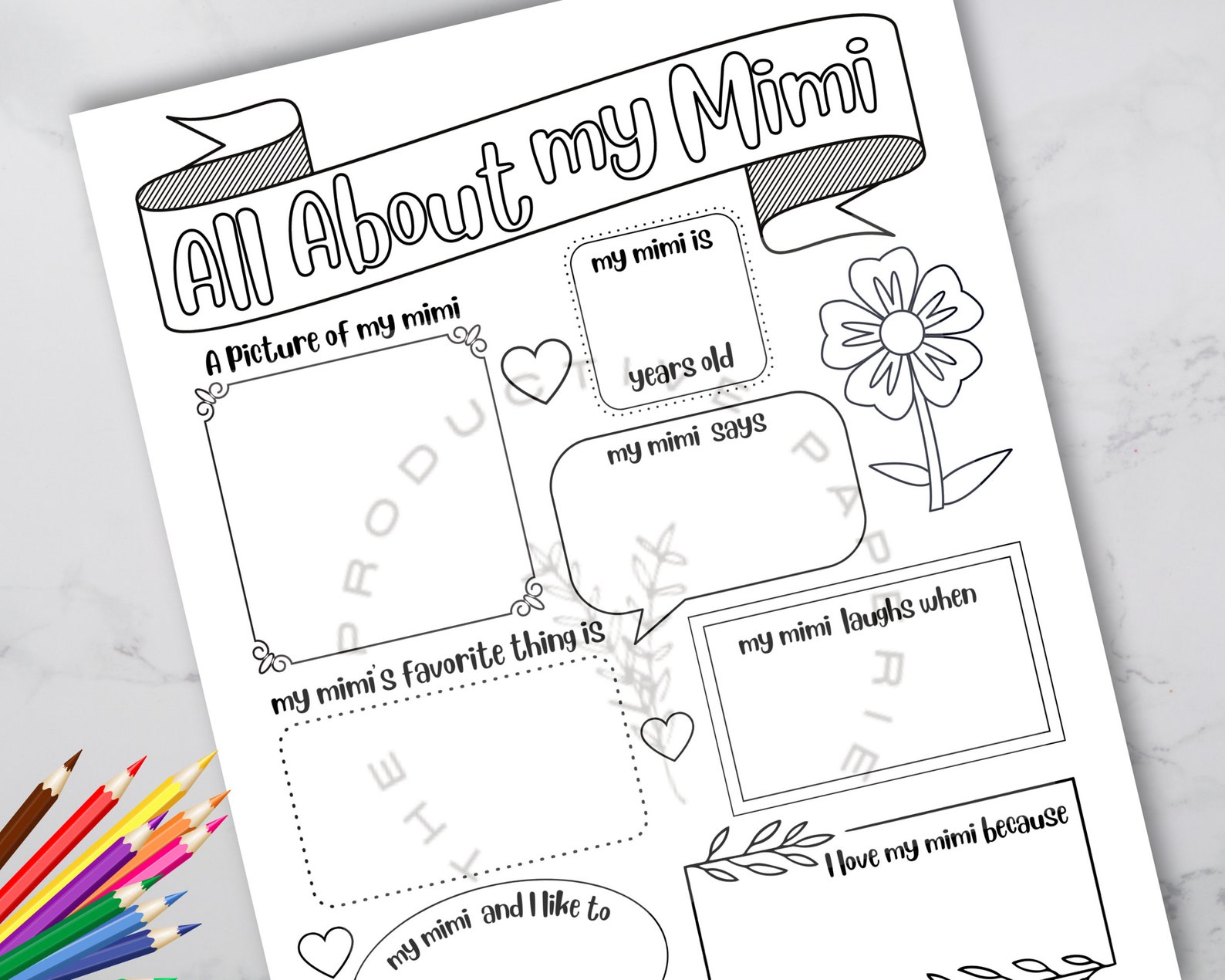 All About Mimi Fill in the Blank Printable, Mothers Day Printable ...
