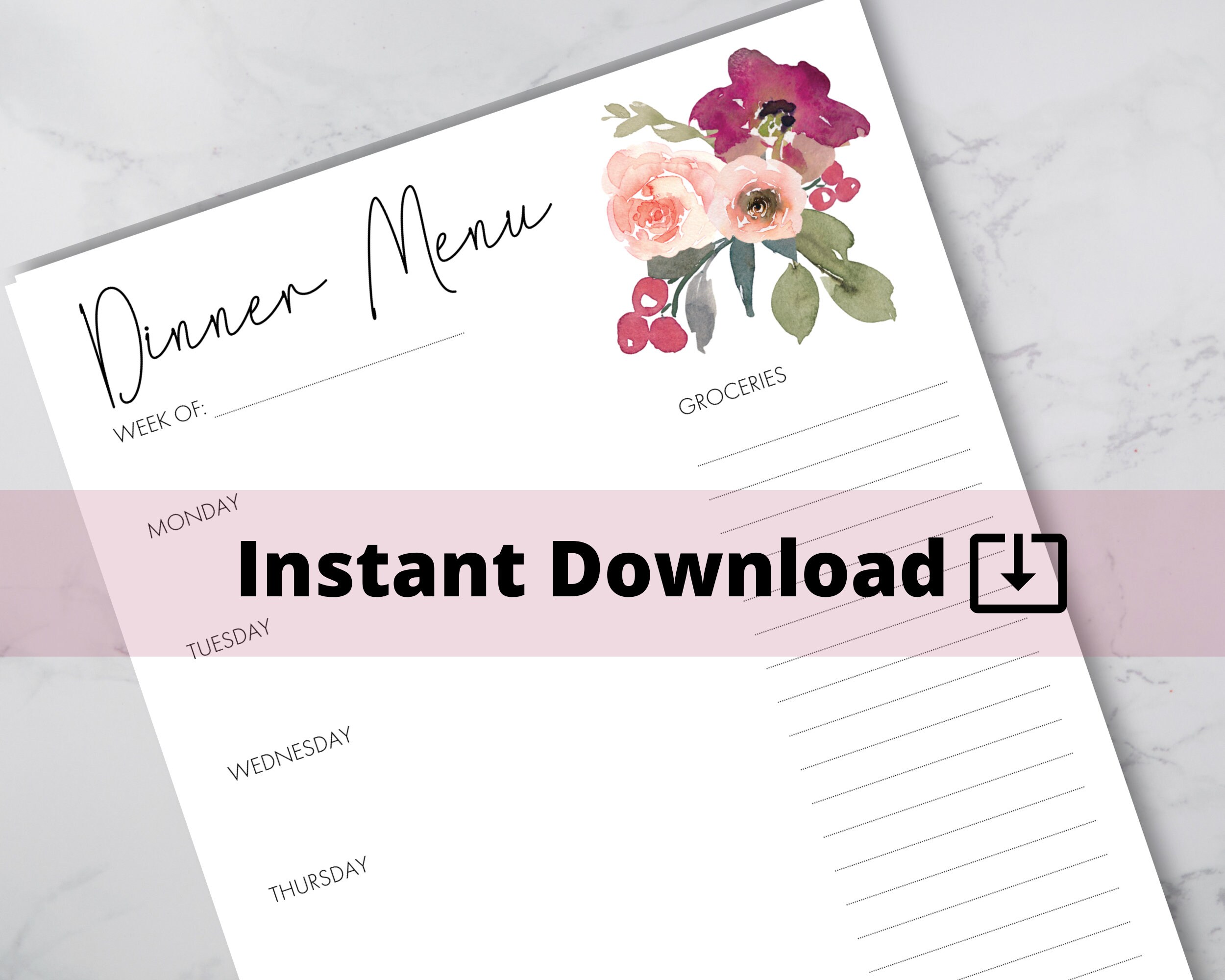 Printable Weekly Dinner Menu, Grocery List, in Full Page and A4 - Etsy