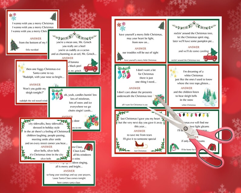 Christmas Carol Finish the Lyric Game, Christmas Game Printable ...