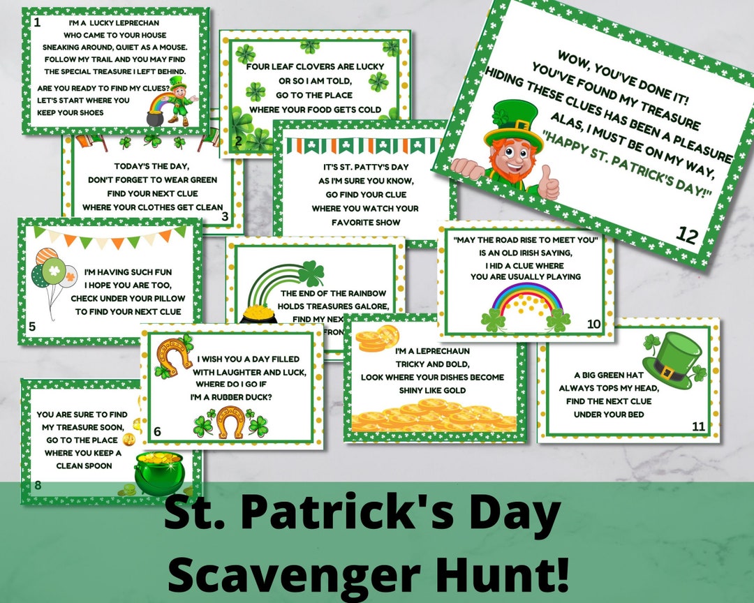 St Patrick's Day Scavenger Hunt, Leprechaun Treasure Hunt Game ...