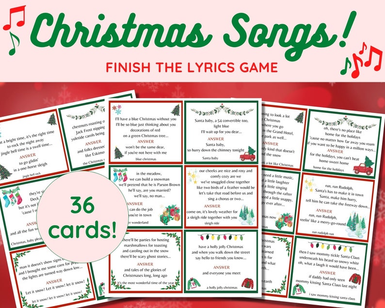 Christmas Carol Finish the Lyric Game, Christmas Game Printable ...