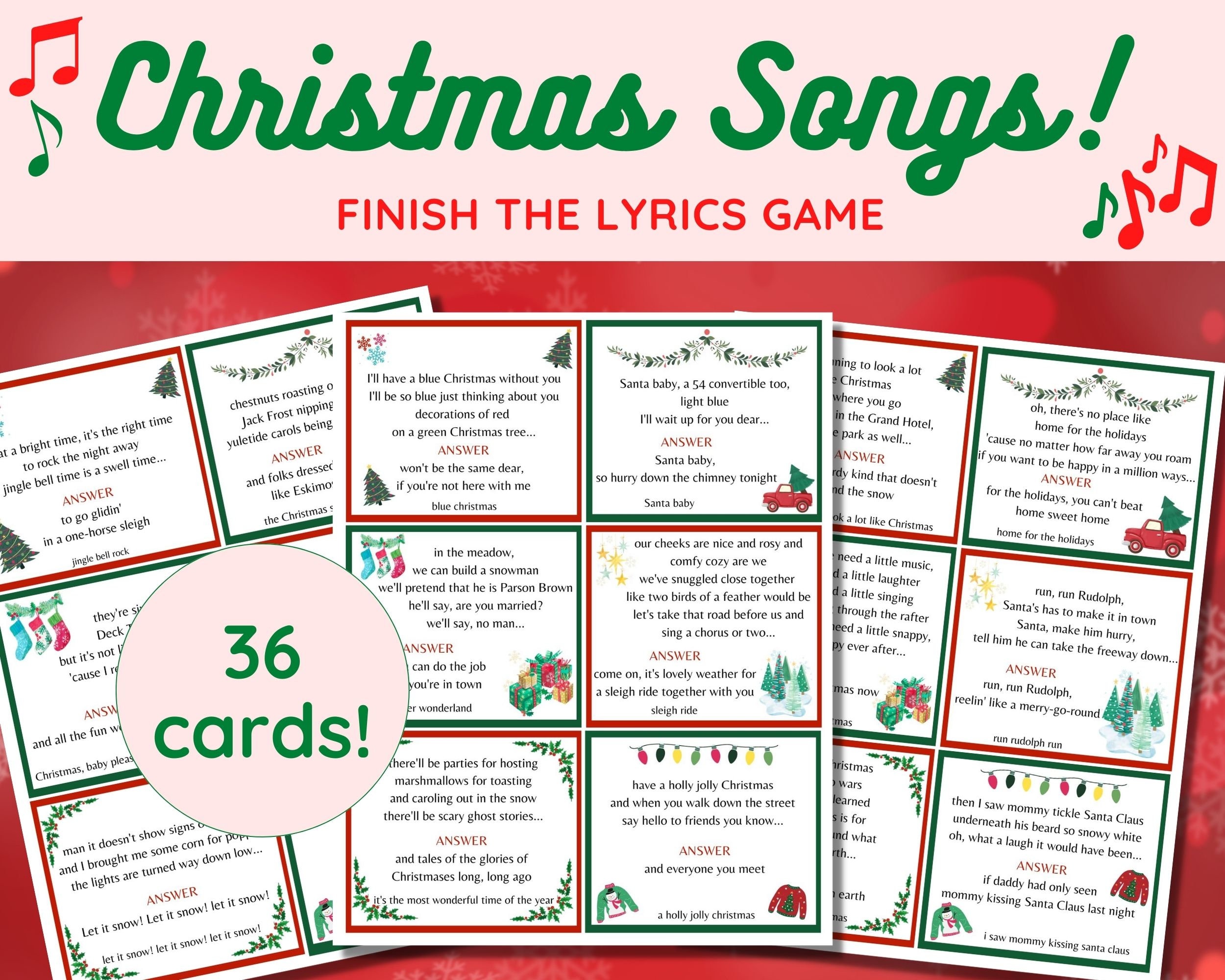 Christmas Carol Finish the Lyric Game, Christmas Game Printable ...